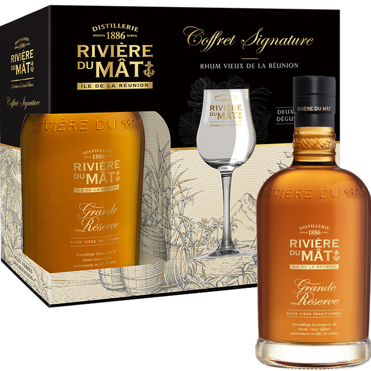 RIVIERE DU MAT - Tres Vieux Rhum Grande Réserve Coffret 2 Verres - 40% ...